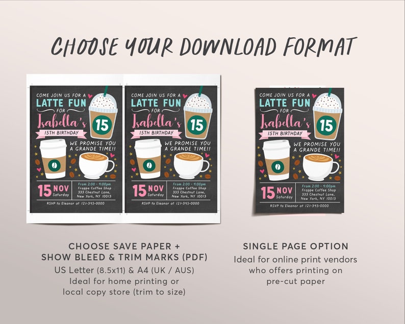 Coffee Birthday Invitation Editable Template, GIRL Latte Fun Invite ...