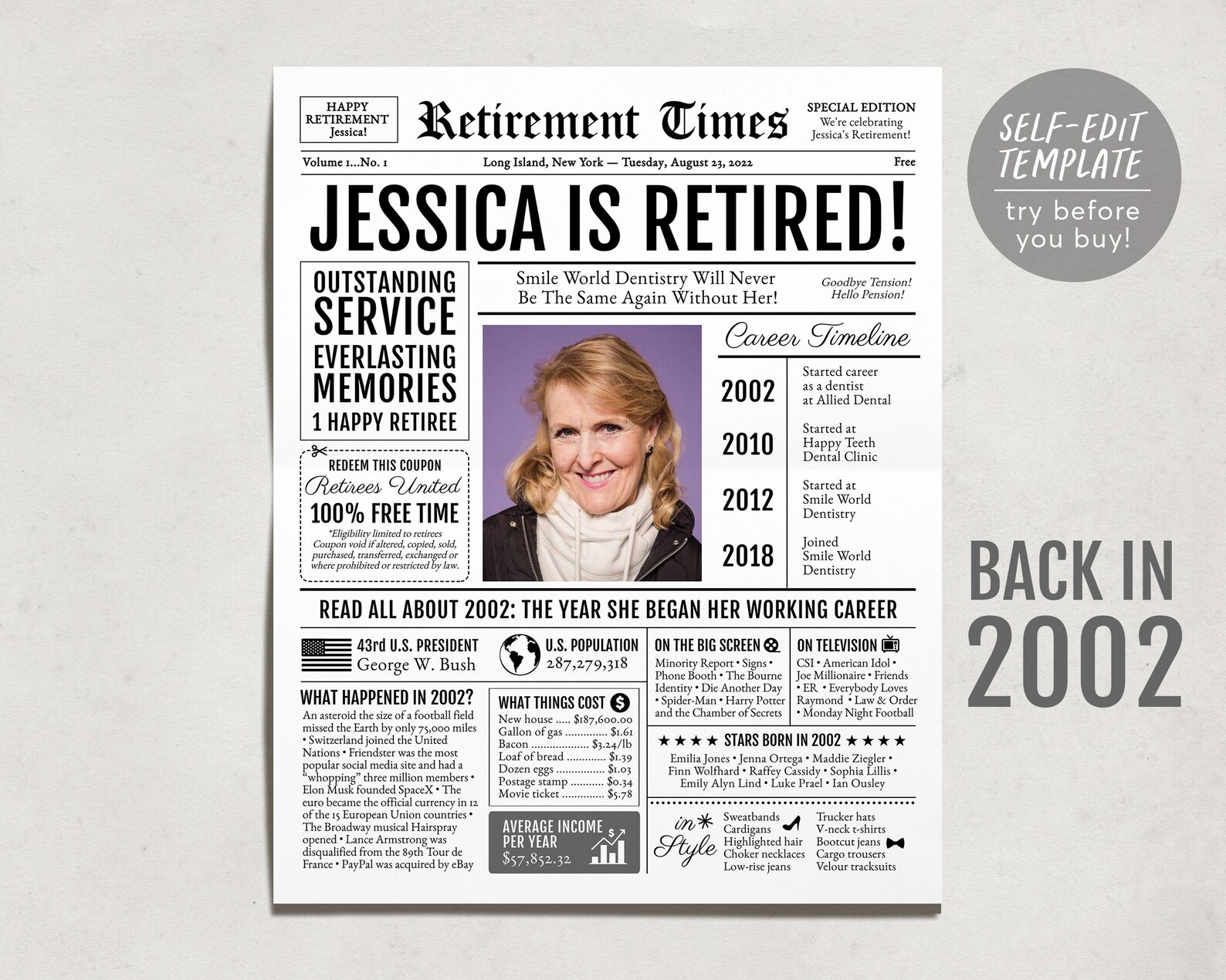 Editable Retirement Celebration Sign, Unique Newspaper Retirement Gifts ...