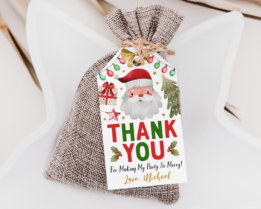 Christmas Birthday Favor Tags Editable Template, Santa Holiday Party ...