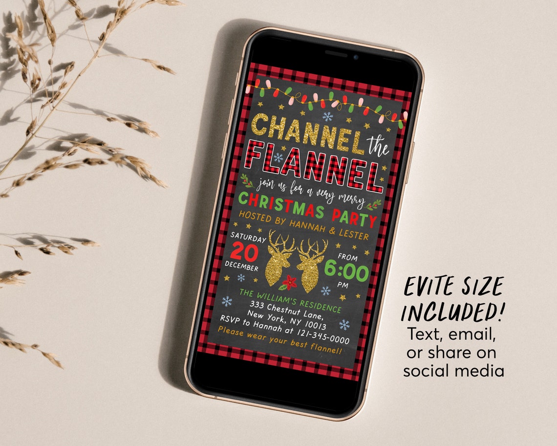Channel the Flannel Christmas Party Invitation Editable Template ...
