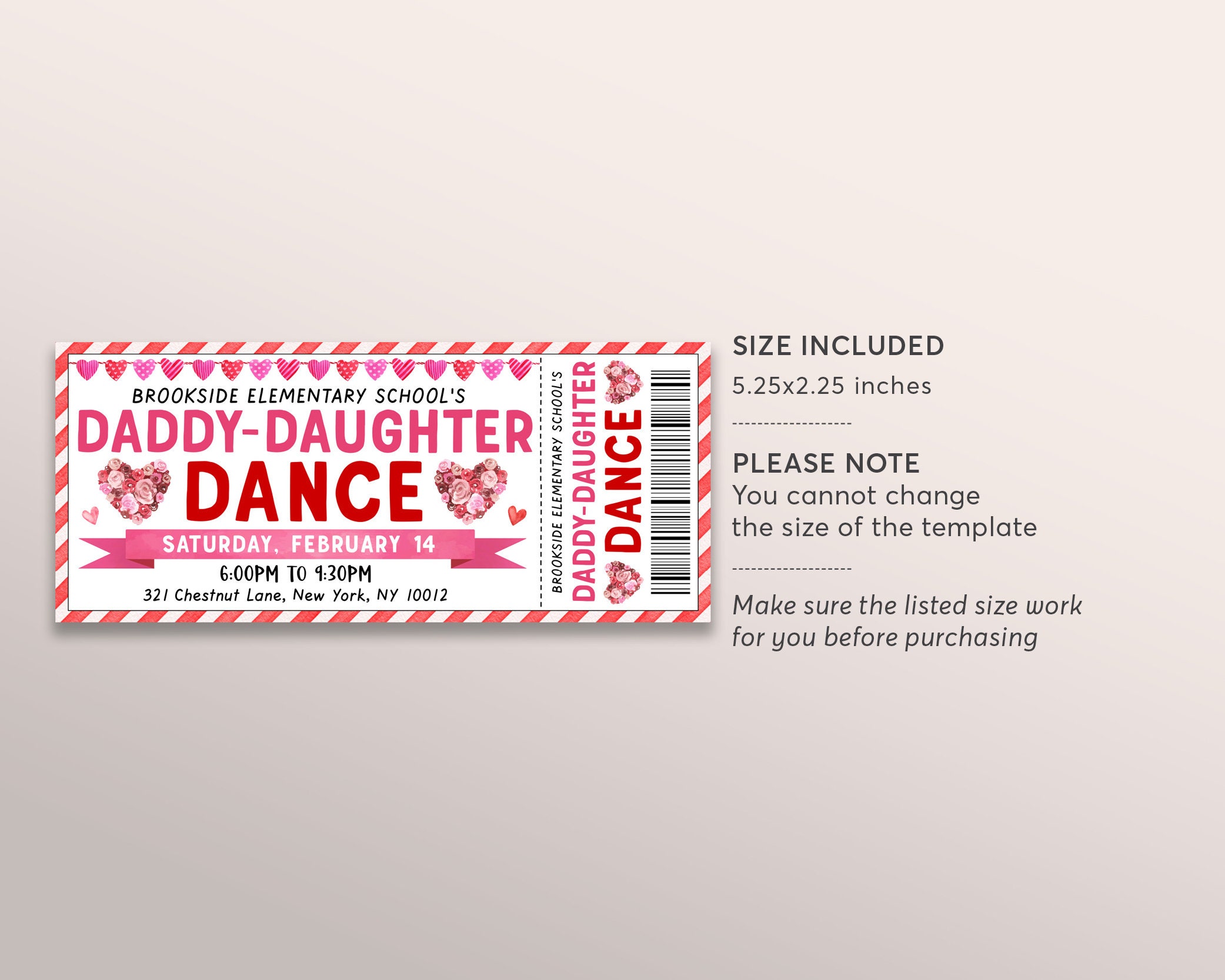 Valentine's Day Daddy Daughter Dance Tickets Editable Template ...