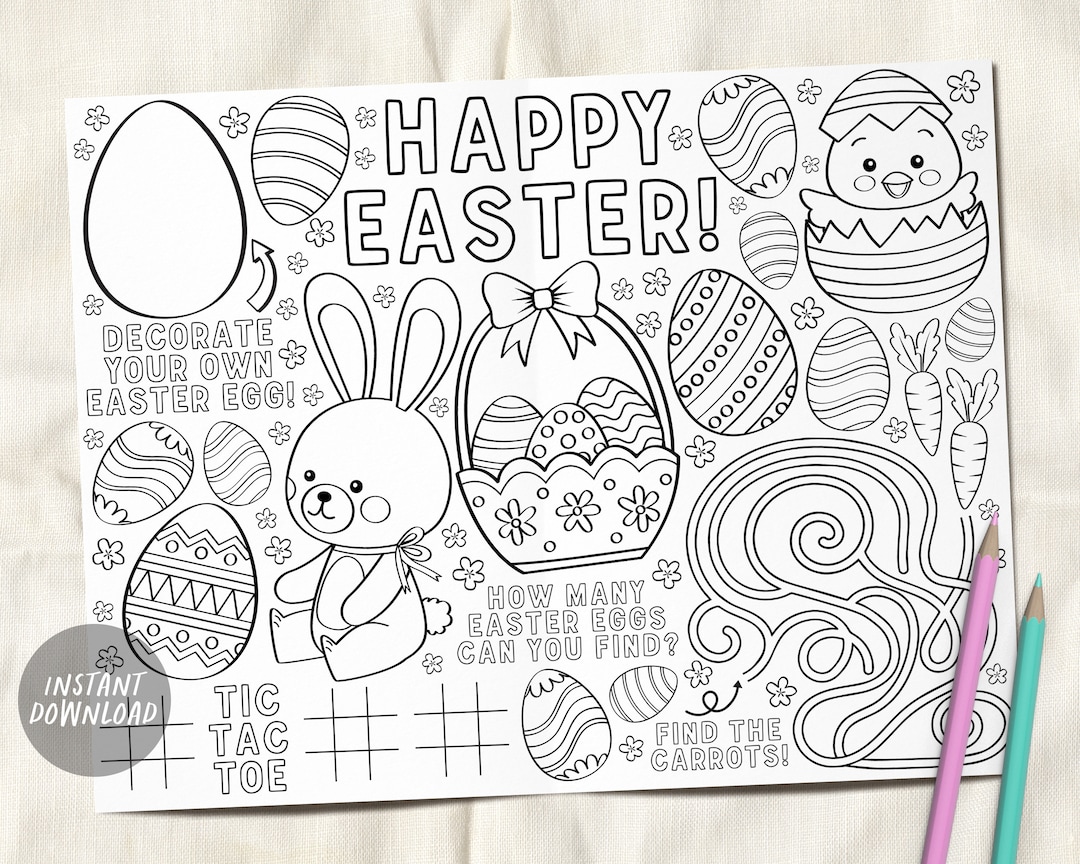 Easter Spring Birthday Party Coloring Placemat for Kids Instant ...