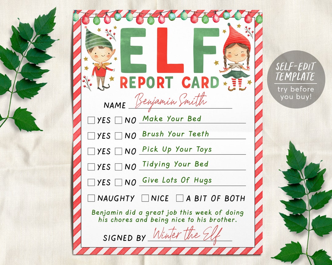 Elf Report Card Editable Template, Christmas Elf Report Letter Naughty ...