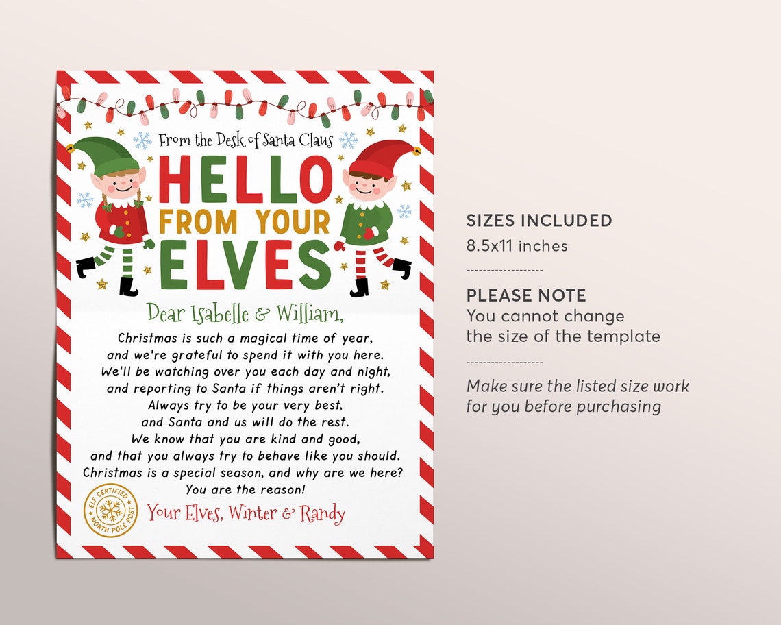 Hello Letter From Elves Editable Template, Elf Arrival Note, First Time ...