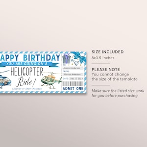 Helicopter Ride Ticket Gift Certificate Editable Template, Surprise ...