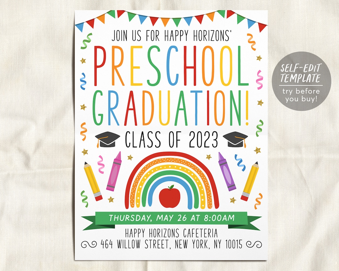 Preschool Graduation Invitation Flyer Editable Template, Pre-k ...