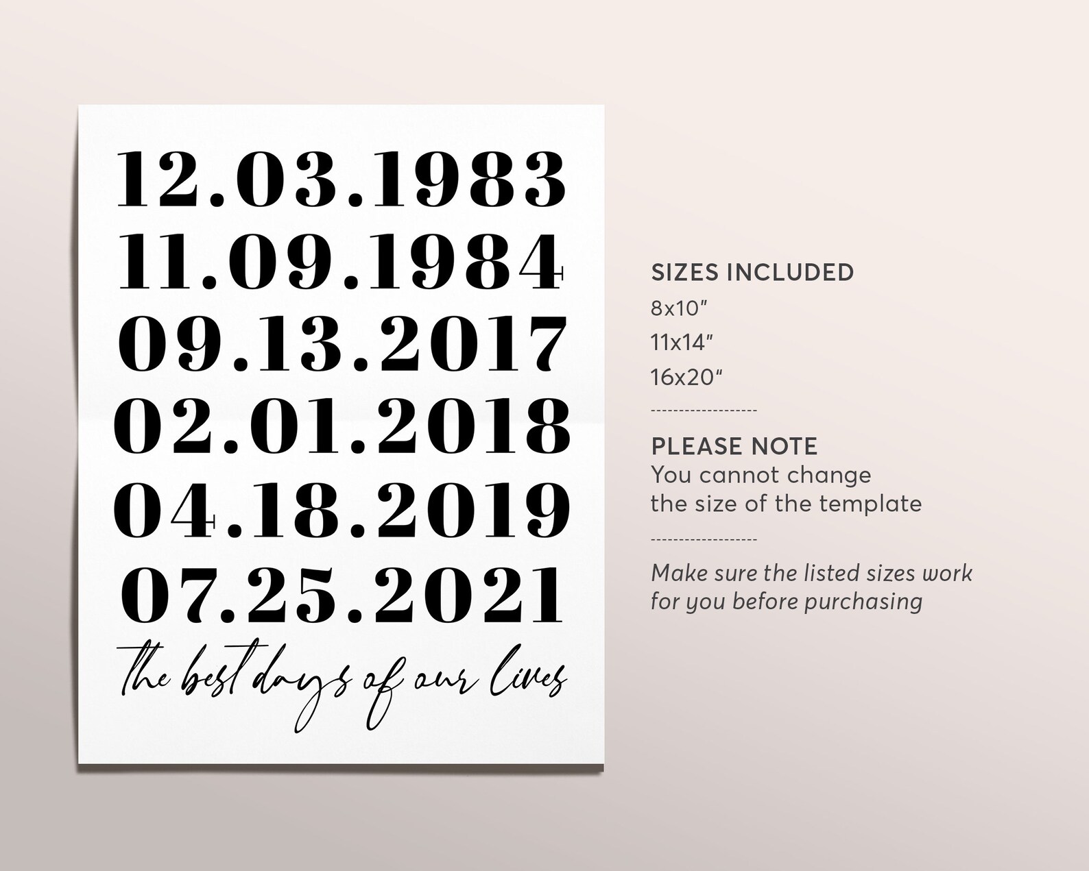 Important Dates Sign Editable Template the Best Days of Our | Etsy
