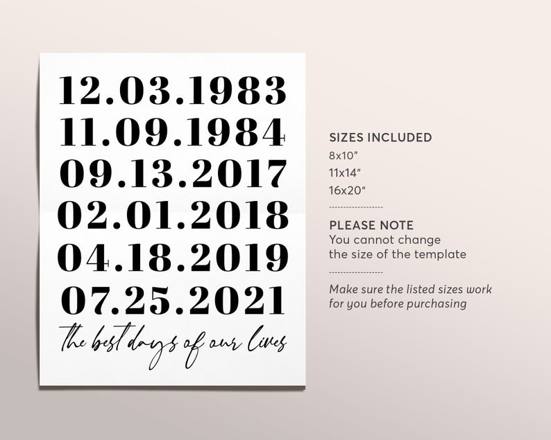 Important Dates Sign Editable Template the Best Days of Our - Etsy