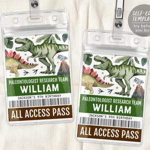 Dinosaur Party ID Badge VIP Pass Editable Template, Paleontologist ...