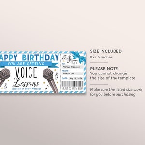 Voice Lessons Gift Certificate Editable Template, Birthday Singing ...