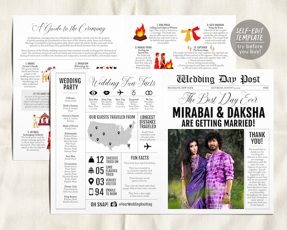 Editable Indian Ceremony Program Hindu Wedding Program - Etsy
