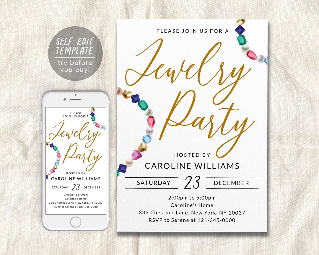 Jewelry Party Invitation Editable Template, Jewelry Making Workshop ...