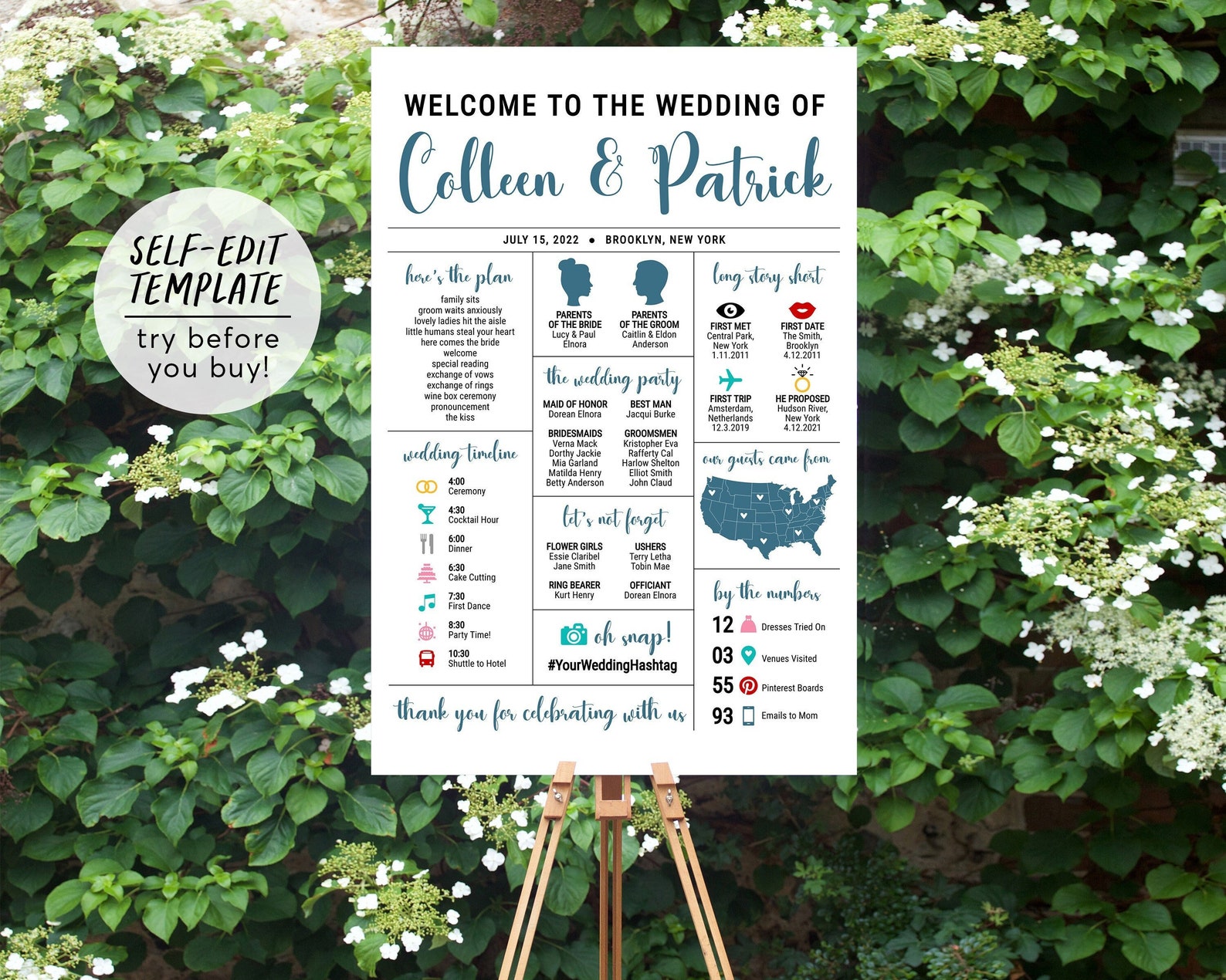 Infographic Wedding Program Sign Template Editable Order of - Etsy