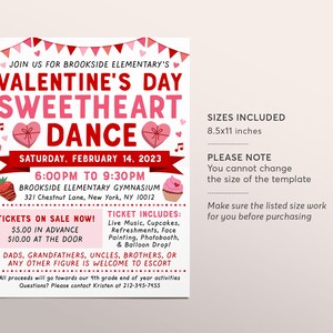 Valentine's Day Sweetheart Dance Flyer Editable Template, Valentines ...