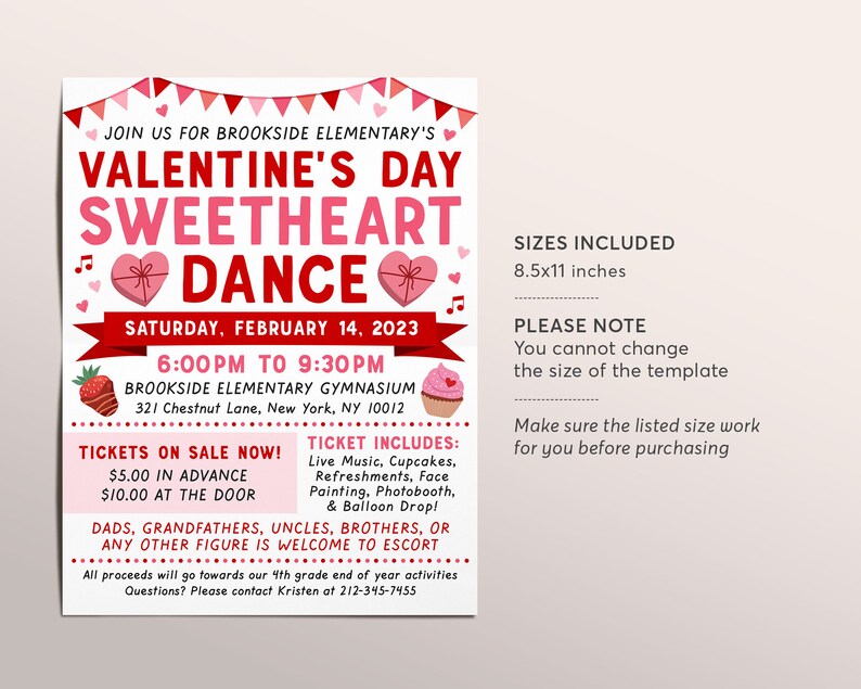 Valentine's Day Sweetheart Dance Flyer Editable Template, Valentines ...