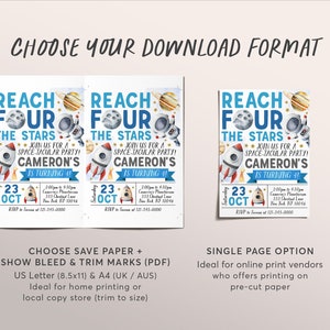 Outer Space 4th Birthday Invitation Editable Template, Boy Reach Four ...