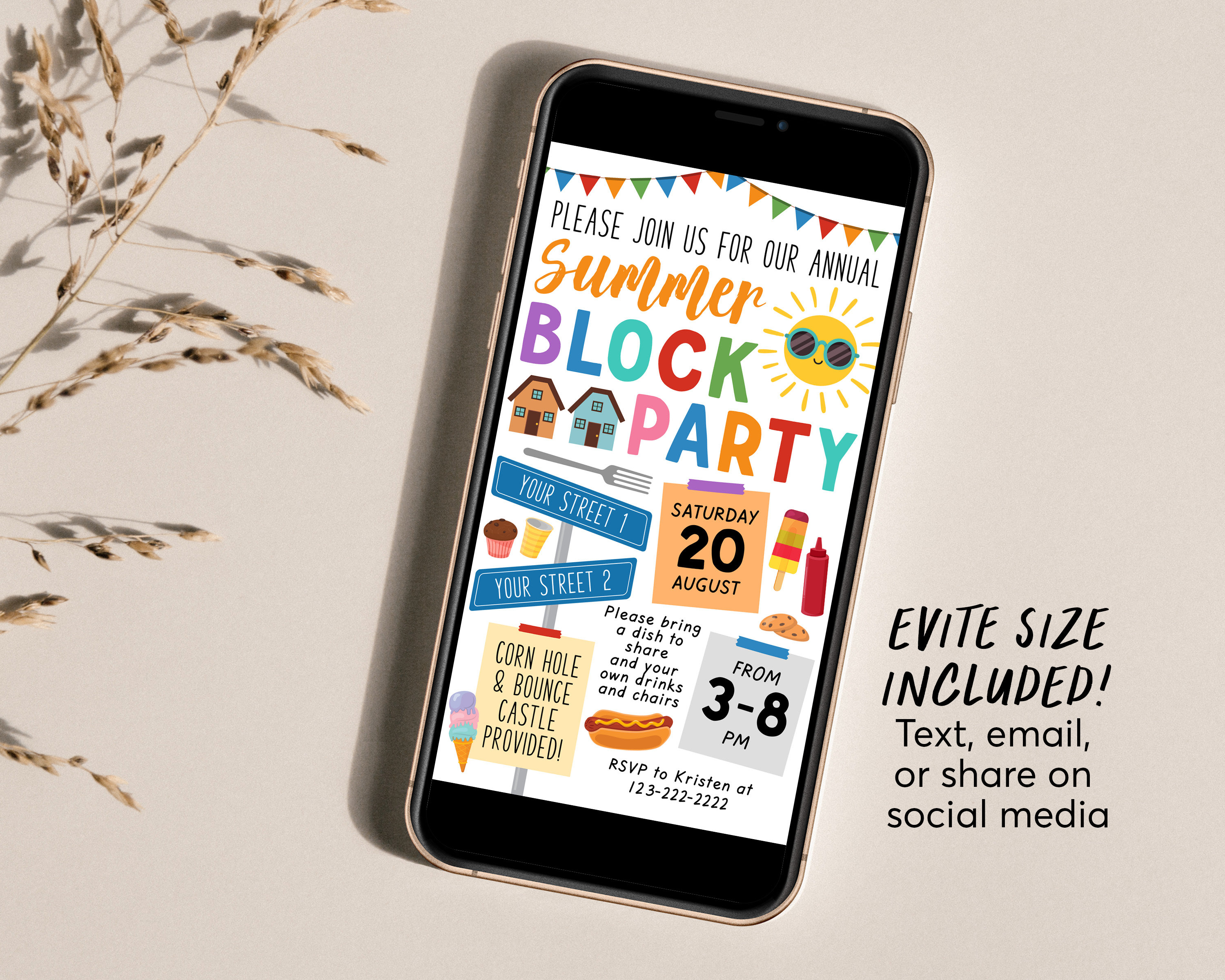 Block Party Invitation Editable Template, Summer Street Neighborhood ...