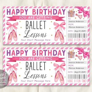 Ballet Lessons Ticket Editable Template, Birthday Surprise Ballet ...
