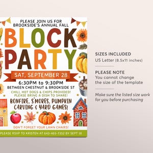 Fall Block Party Flyer Editable Template, Autumn Neighborhood Block ...