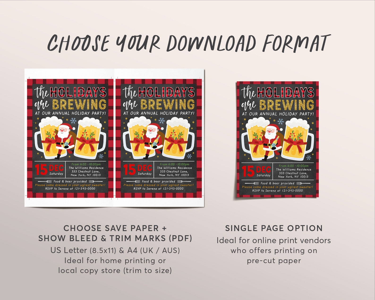 Holidays Are Brewing Christmas Beer Party Invitation Editable Template ...