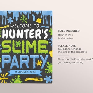 Slime BOY Birthday Party Welcome Sign Editable Template, Slime Time ...