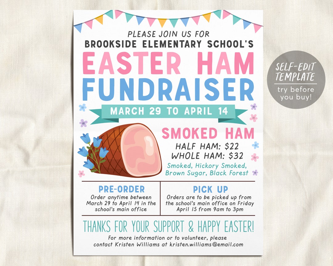 Easter Ham Fundraiser Flyer Editable Template, Spring Easter Sale Event ...