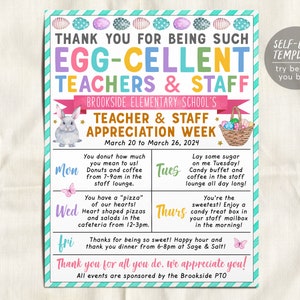 Easter Theme Teacher Staff Appreciation Week Itinerary Flyer Editable ...