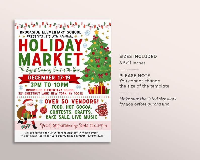 Holiday Market Flyer Editable Template Christmas Festival - Etsy