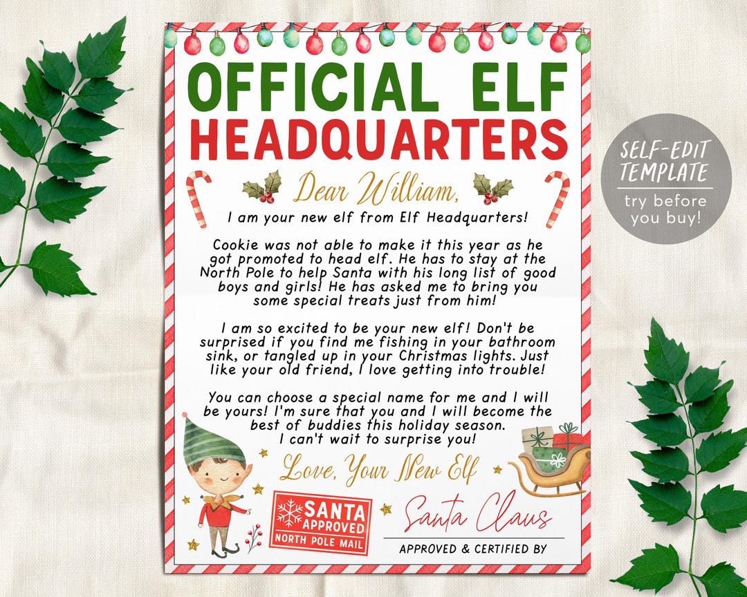 Elf Replacement Letter Editable Template, BOY OR GIRL Elf Welcome ...