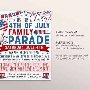 4th of July Family Parade Flyer Invitation Editable Template ...