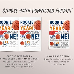 Basketball First Birthday Invitation Editable Template, Rookie of the ...
