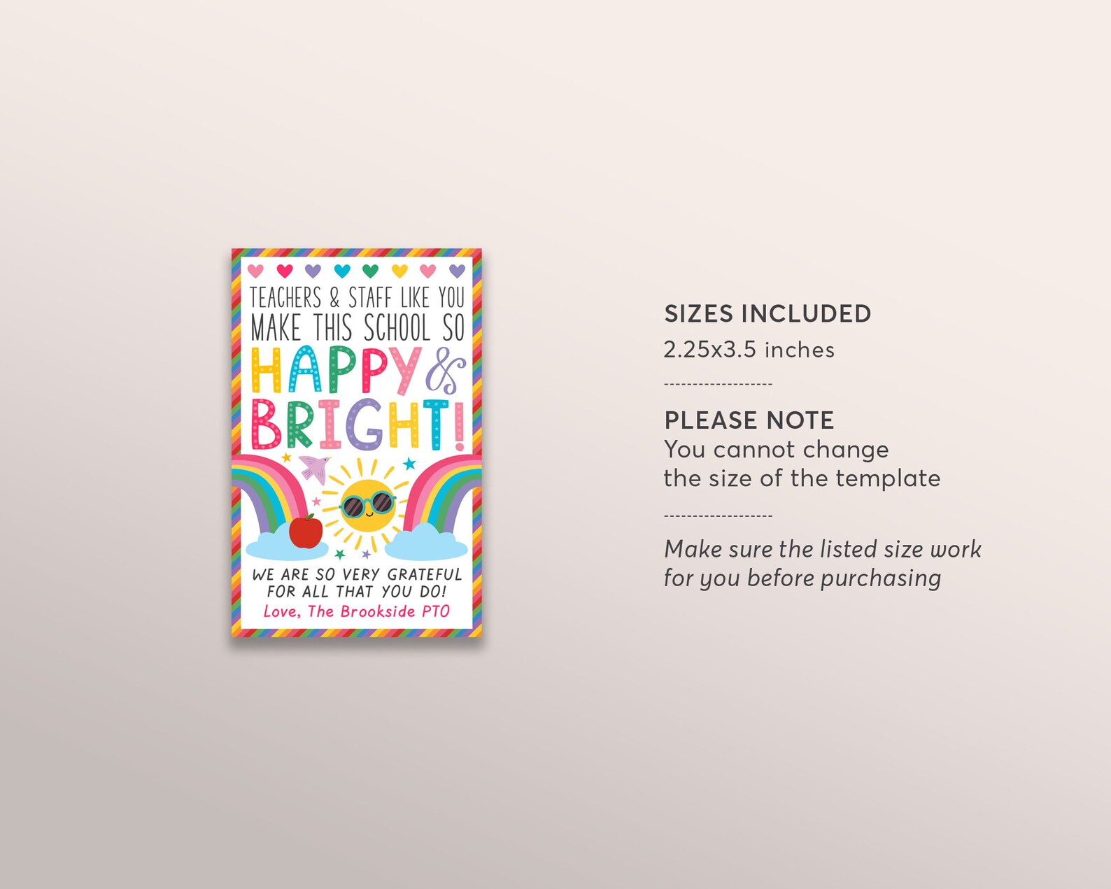 Rainbow Happy and Bright Appreciation Gift Tag Editable Template, Thank ...