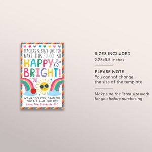 Rainbow Happy and Bright Appreciation Gift Tag Editable Template, Thank ...