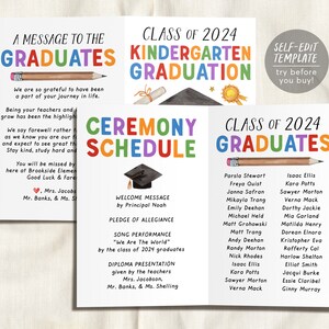 Kindergarten Graduation Program Editable Template, Pre-k Preschool ...