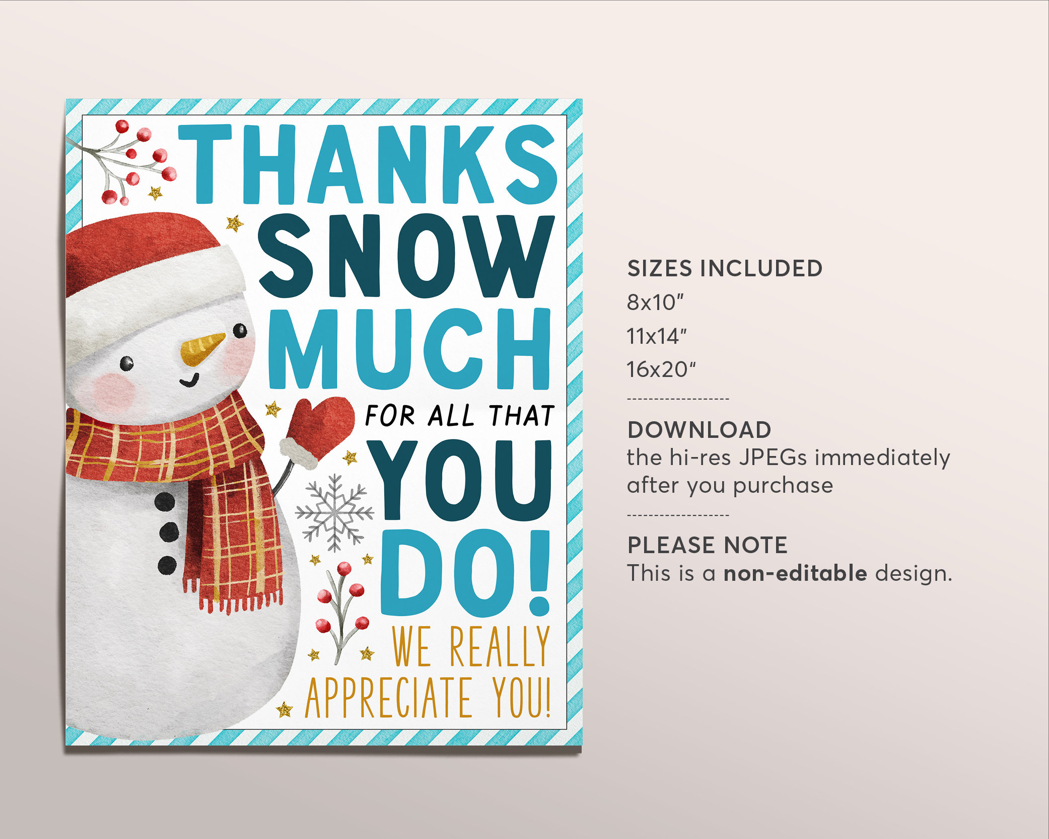 Thank You Snow Much for All You Do Appreciation Sign Printable ...
