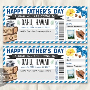 Fathers Day Hawaii Plane Ticket Boarding Pass Editable Template ...