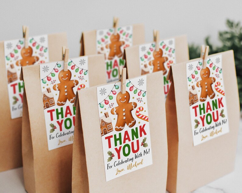Gingerbread Birthday Party Favor Tags Editable Template, Christmas ...