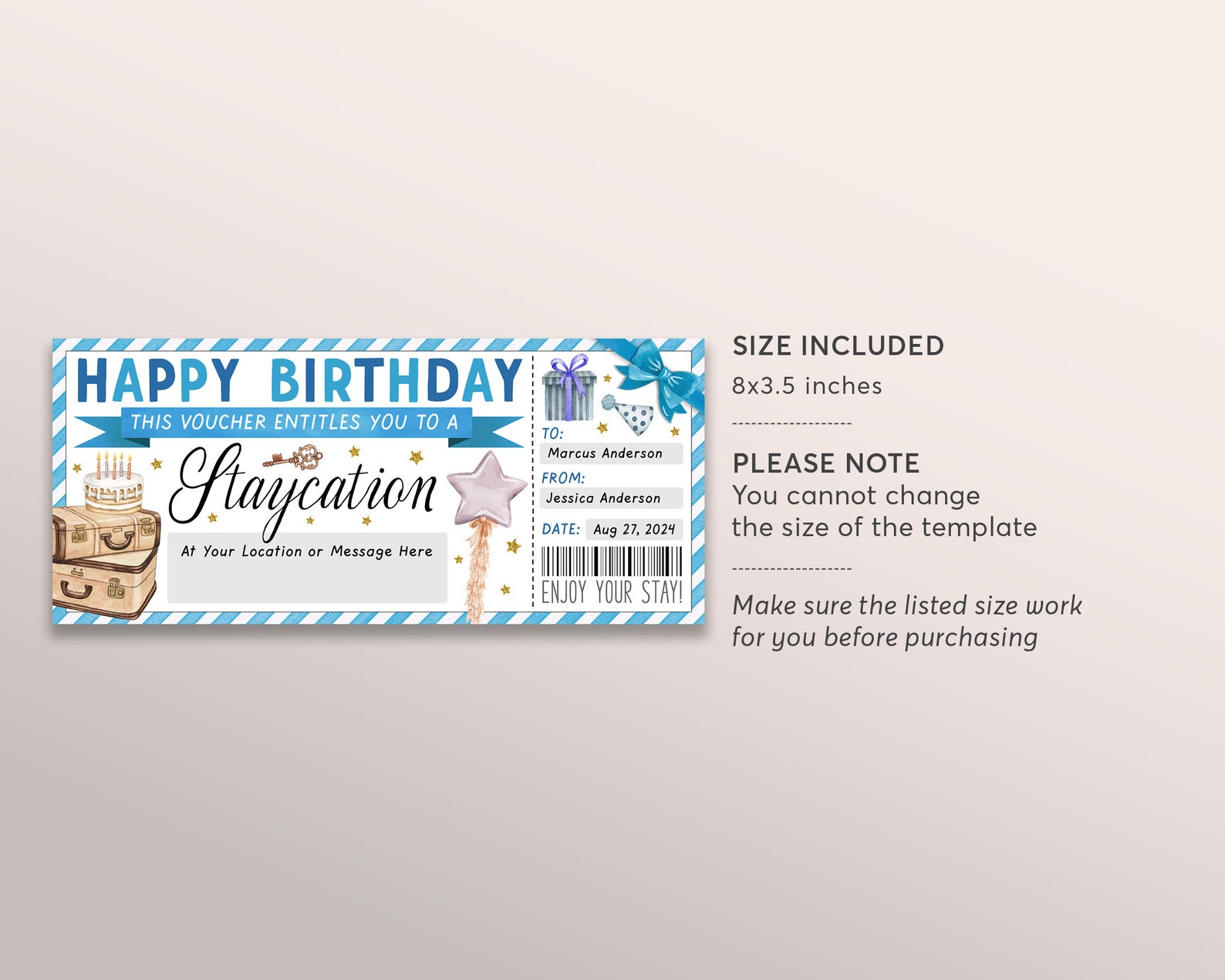 Staycation Voucher Editable Template, Birthday Party Surprise Weekend ...