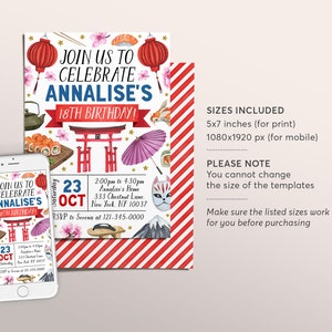 Japanese Themed Birthday Invitation Editable Template, Japanese Sushi ...