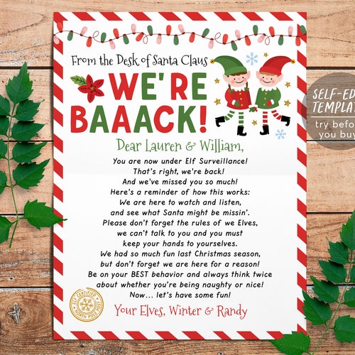 Hello Letter From Elves Editable Template Christmas We're - Etsy