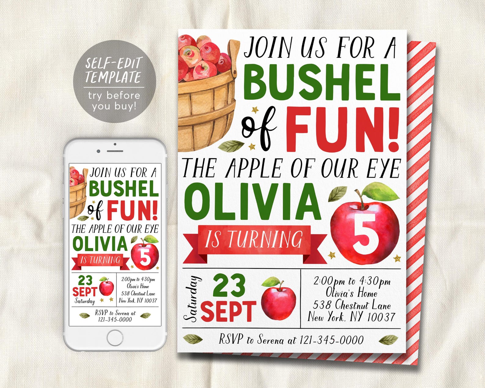Apple Birthday Invitation Editable Template, Bushel of Fun First ...