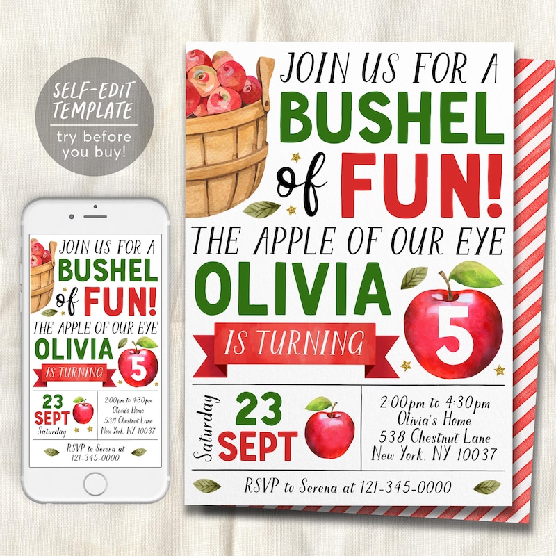 Apple Birthday Invitations - Etsy