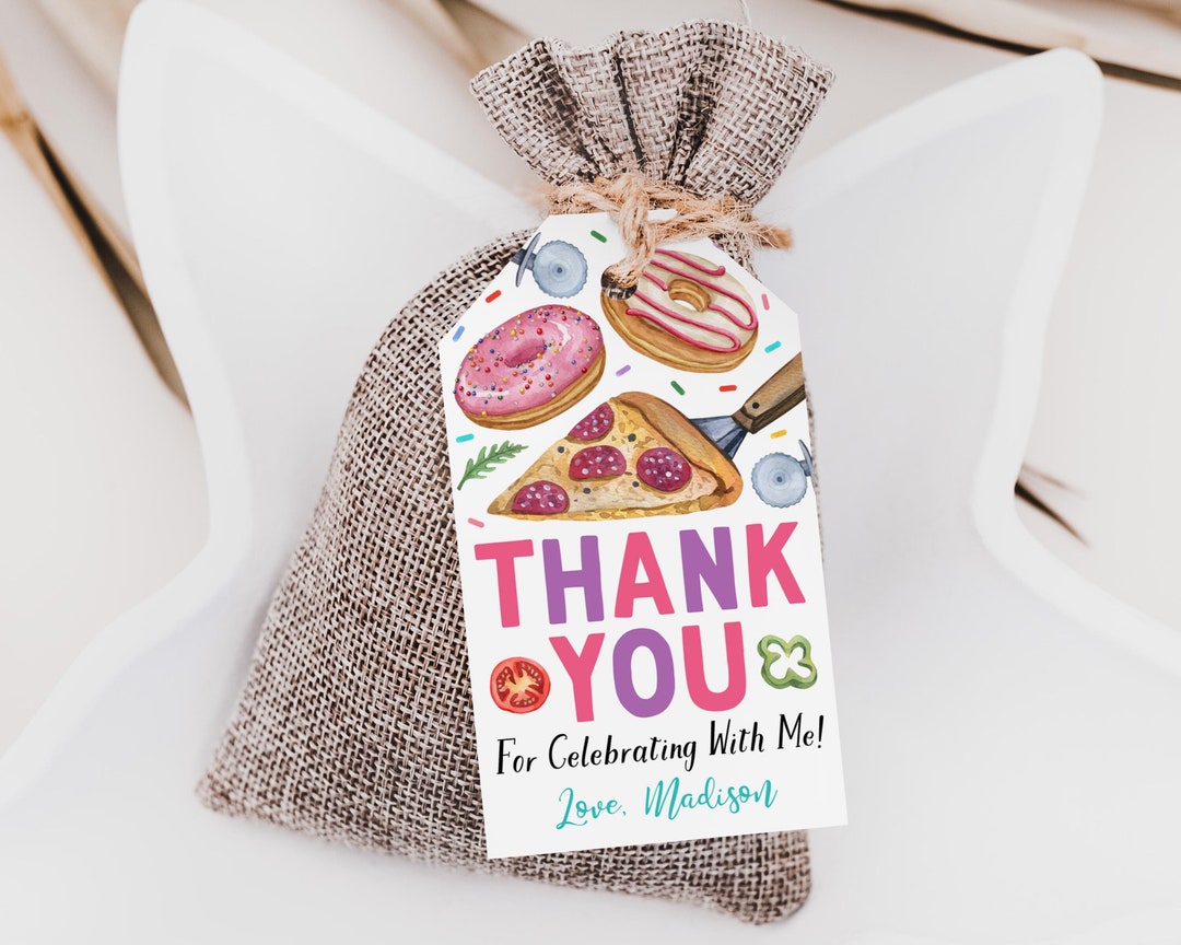 Pizza and Donuts Birthday Party Favor Tags Editable Template, Girl ...