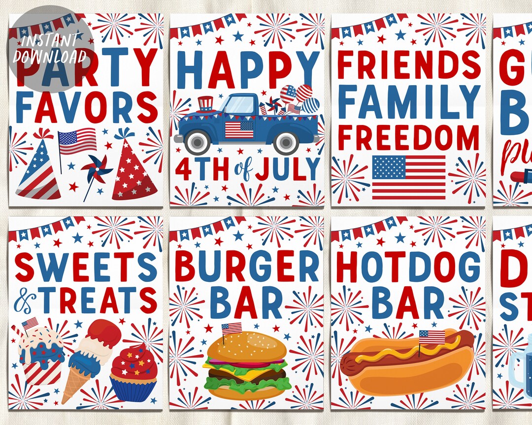 4th of July Party Signs BUNDLE, Fourth of July Decorations ...