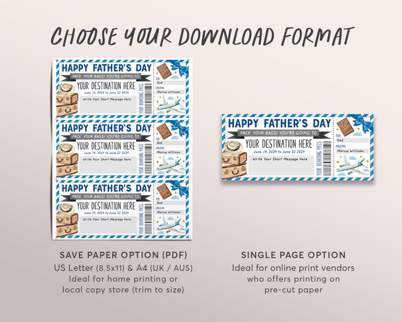 Fathers Day Surprise Boarding Pass Editable Template, Vacation Travel ...