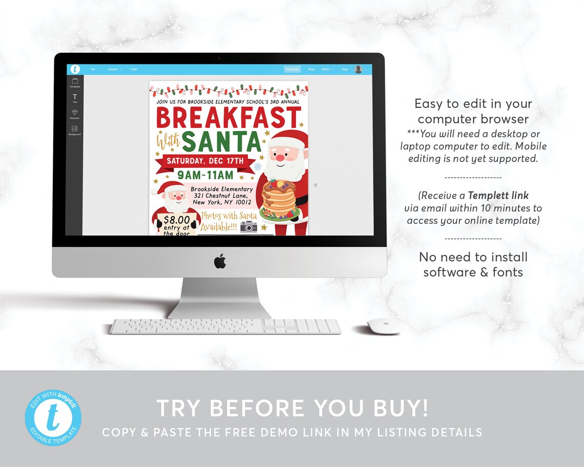 Breakfast With Santa Flyer Editable Template, Pancakes With Santa ...
