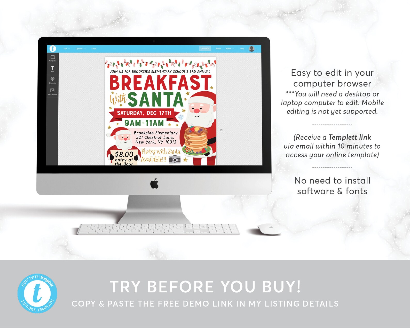 Breakfast With Santa Flyer Editable Template, Pancakes With Santa ...