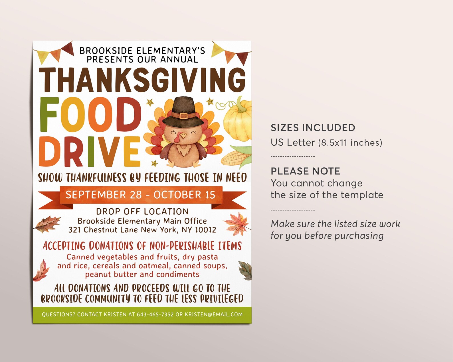 Thanksgiving Food Drive Flyer Editable Template, Fall Holiday Donation ...