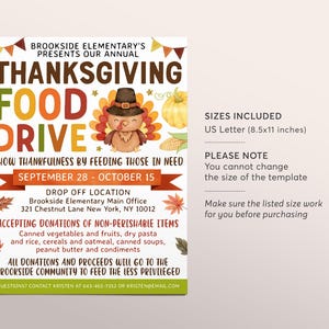 Thanksgiving Food Drive Flyer Editable Template, Fall Holiday Donation ...