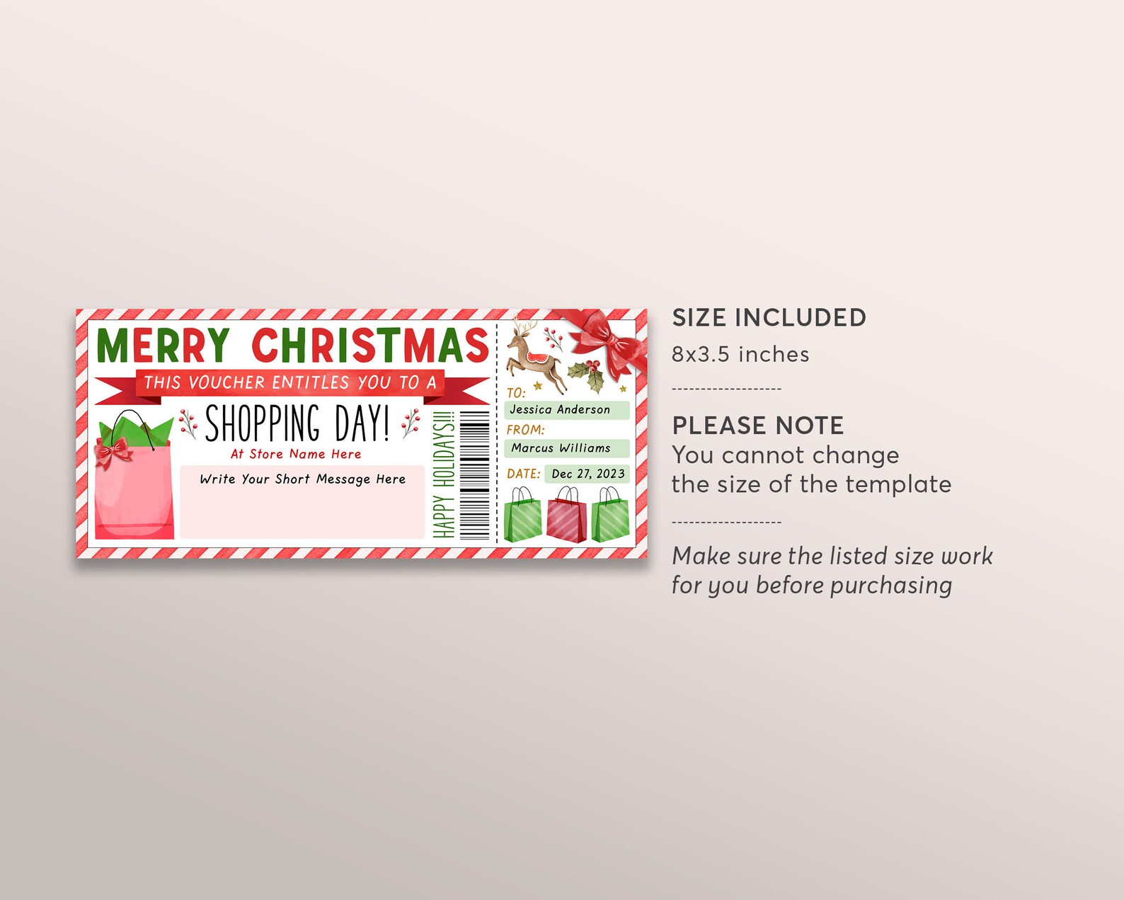 Christmas Shopping Spree Gift Certificate Editable Template, Surprise ...